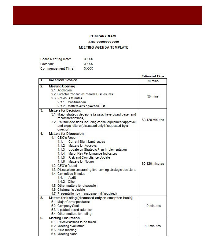 Meeting Agenda Template Examples Riset