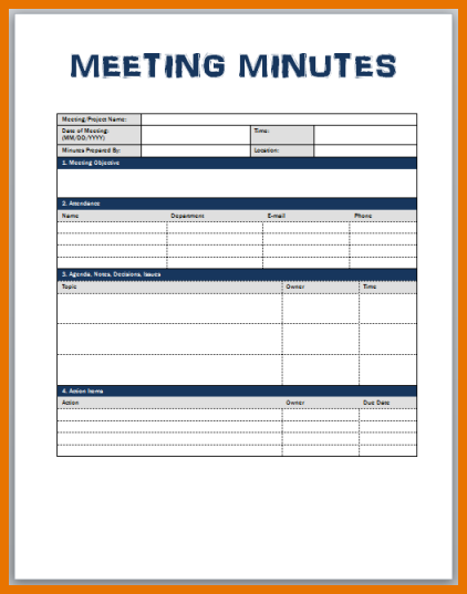 Meeting Minute Template Word Template Business