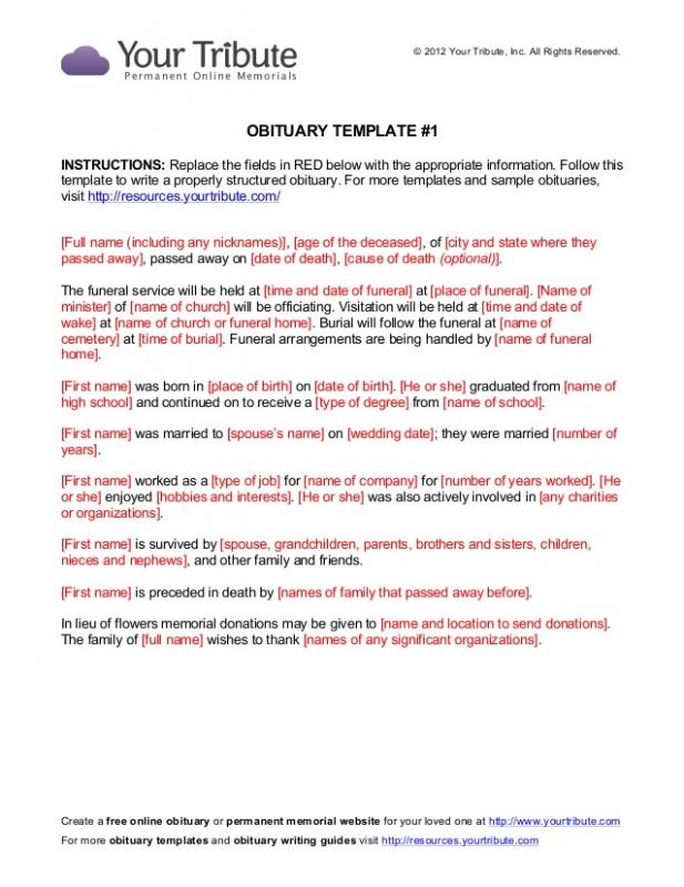 Obituary Template Father Template Business