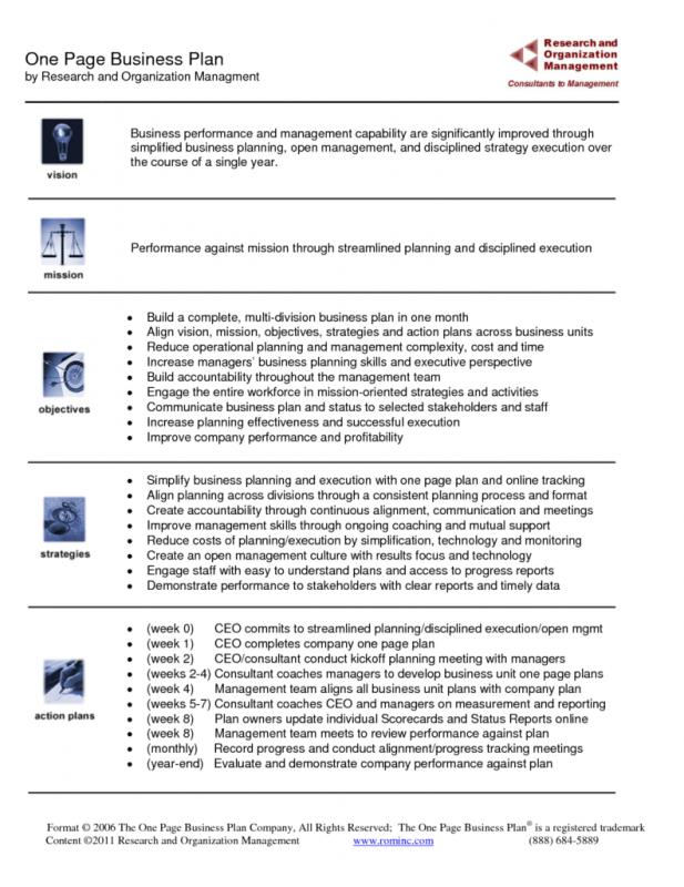 One Page Business Plan Pdf Template Business