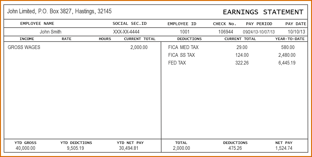 Pay Stub Example Template Business