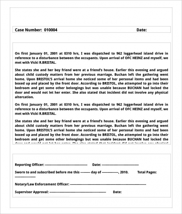 Police Report Example Template Business Police Report Example Template Business