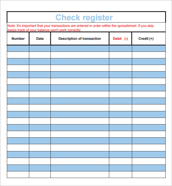 Printable Check Registers Template Business Printable Check Registers Template Business