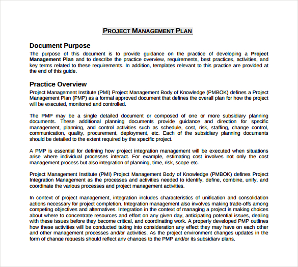 Project Management Plan Example Template Business