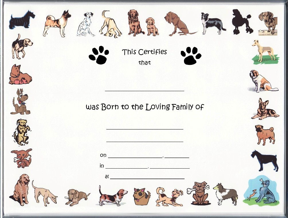 Printable Puppy Birth Certificate Template Printable Word Searches