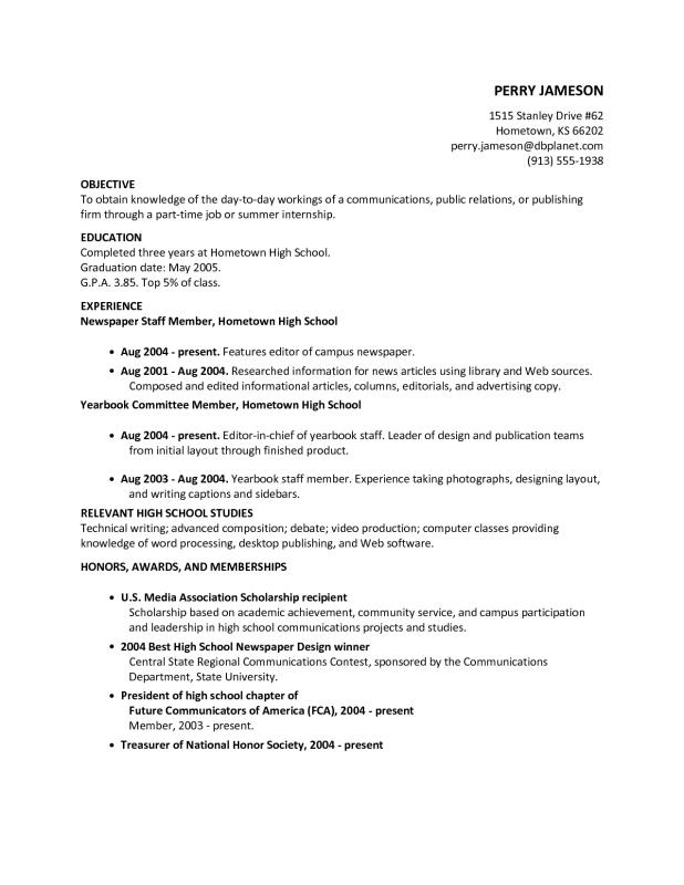 Resume Examples For Highschool Students Template Business