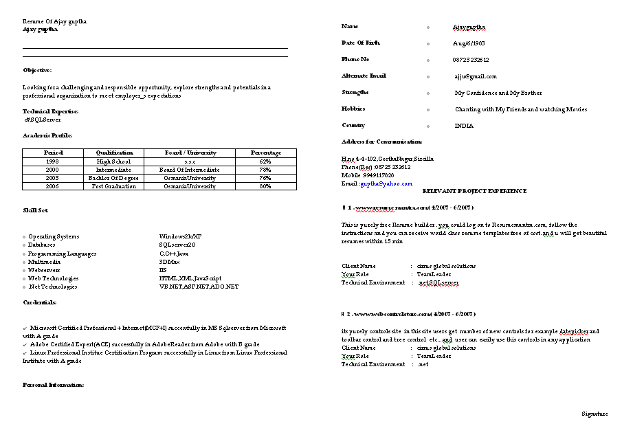 Resume Samples For Freshers Template Business