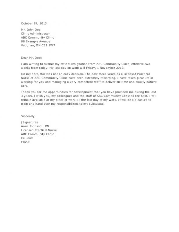Rn Resignation Letter Template Business