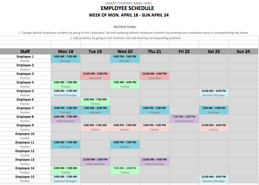 Rotating Shift Schedule Template Business