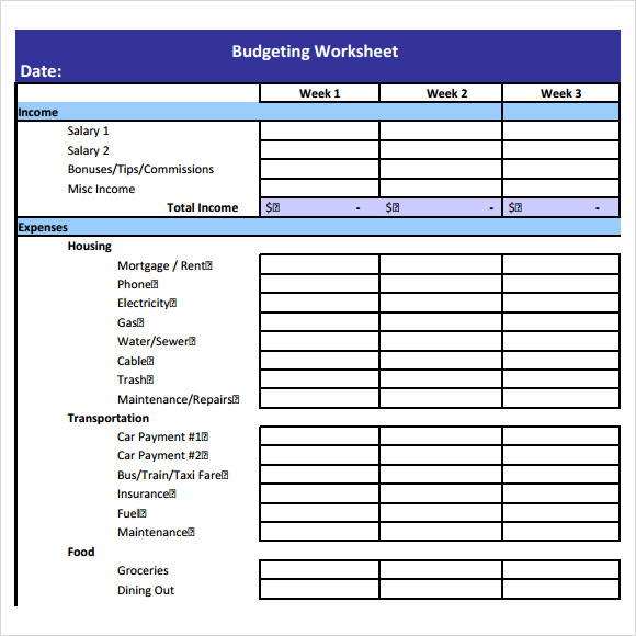Sample Budget Sheet Template Business