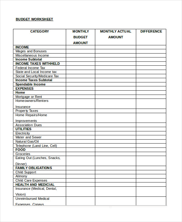 Budget Sheet Sample Budget Sheet Anacollege