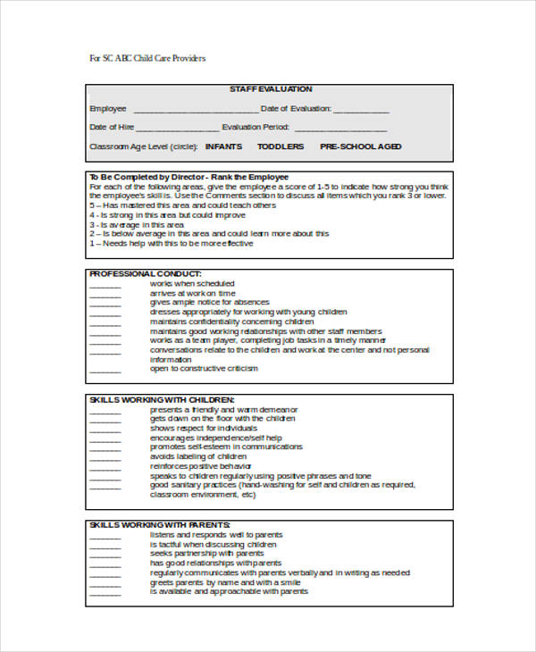 Sample Employee Evaluation Template Business