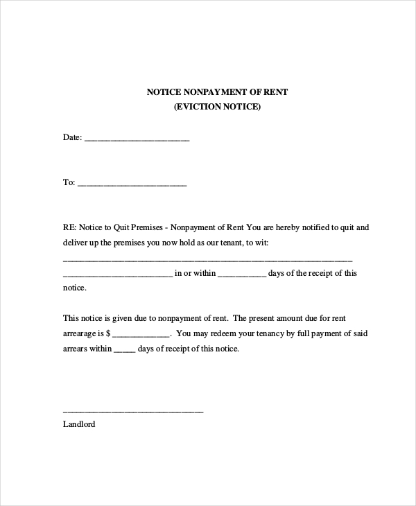 Sample Eviction Notice For Nonpayment Of Rent Template Business