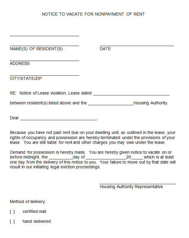 Sample Eviction Notice For Nonpayment Of Rent Template Business