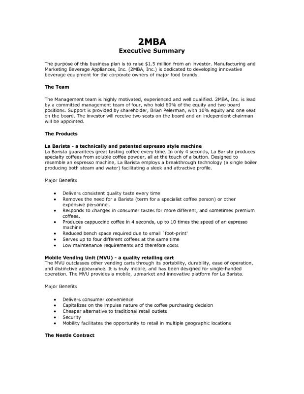 Sample Executive Summary Template Business