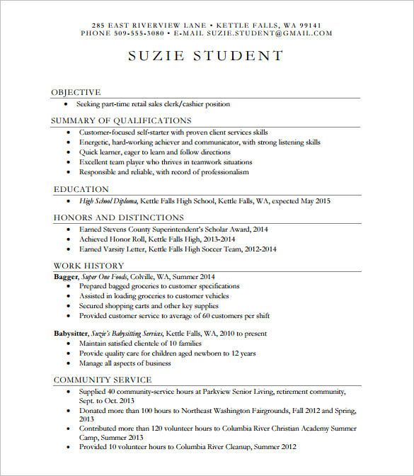 Sample High School Resume Template Business