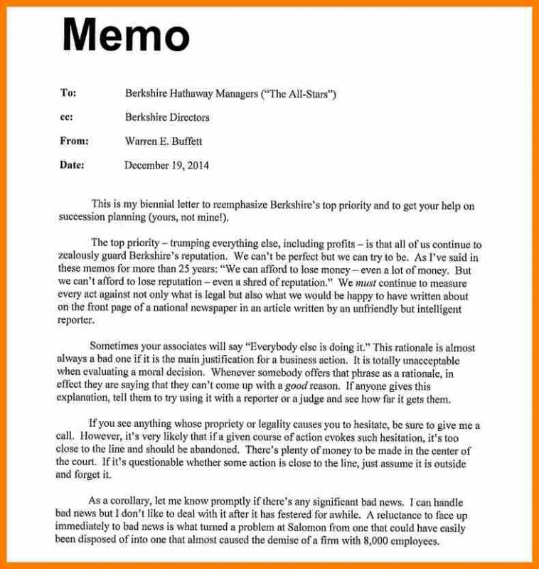 Sample Memo Format Template Business