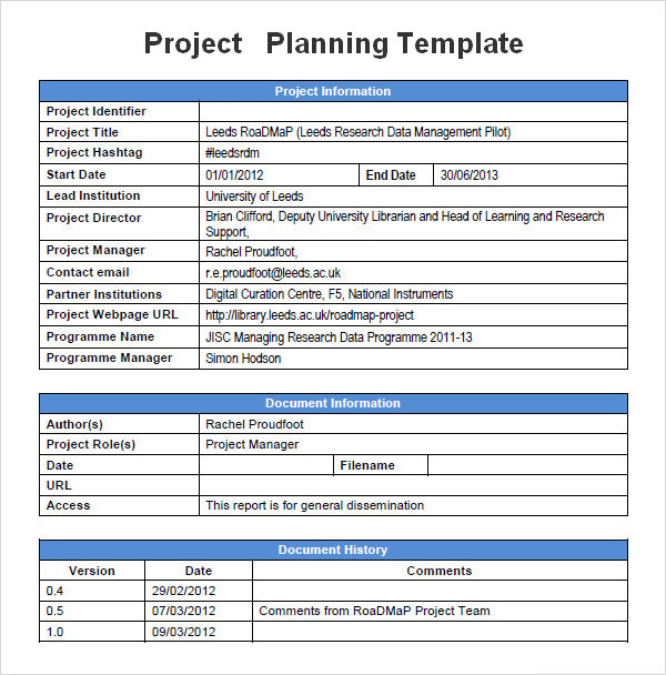 Sample Project Plan Template Template Business