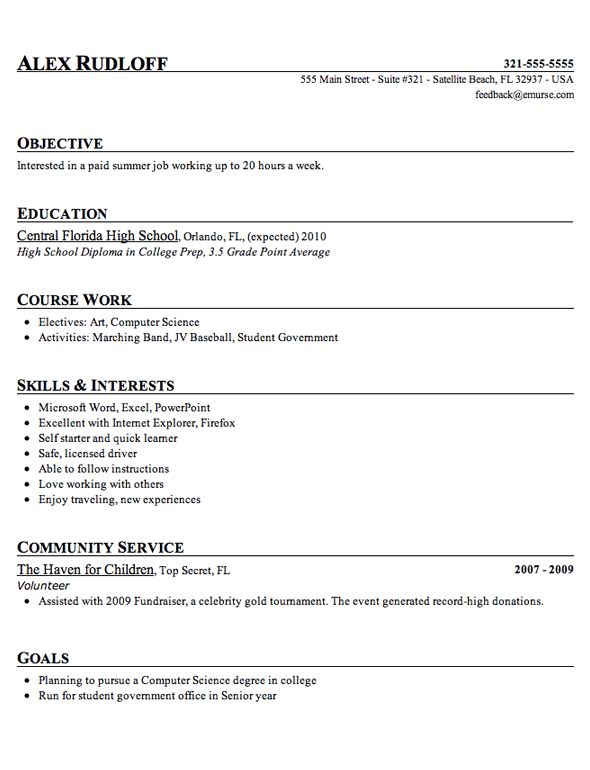 Sample Resume For High School Student Template Business