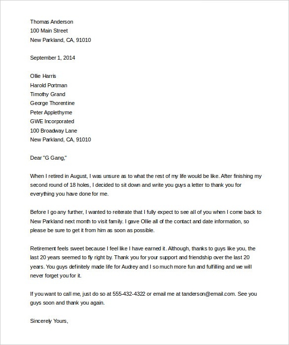 Sample Retirement Letter Template Business