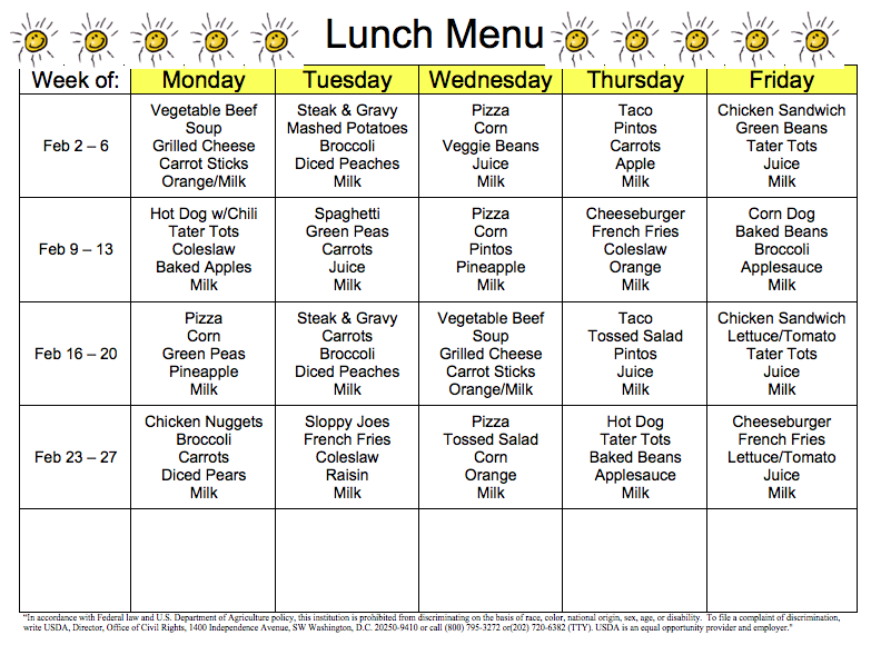 School Lunch Menu Template Business