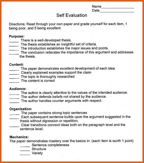 Self Evaluation Examples Template Business