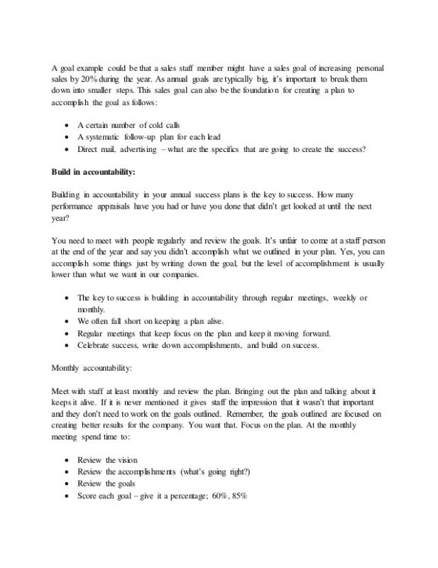 Self Performance Review Goals Examples Template Business