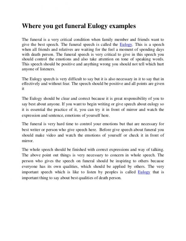Short Eulogy Examples Template Business