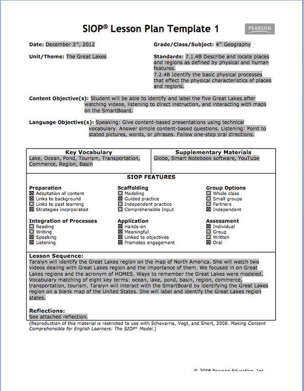 Siop Lesson Plan Template Business