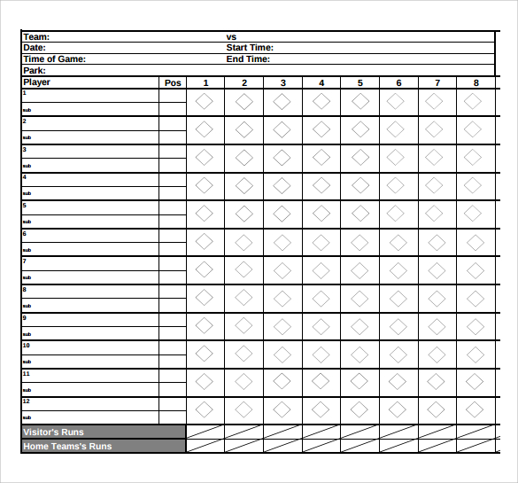 Softball Score Sheets Free Printable
