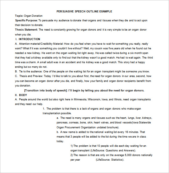 Speech Outline Format Template Business