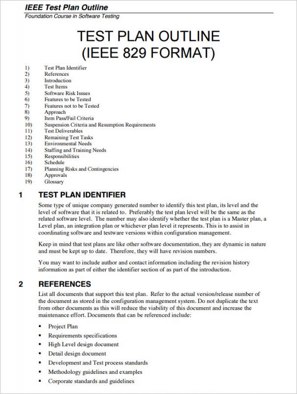 Test Plan Example Template Business