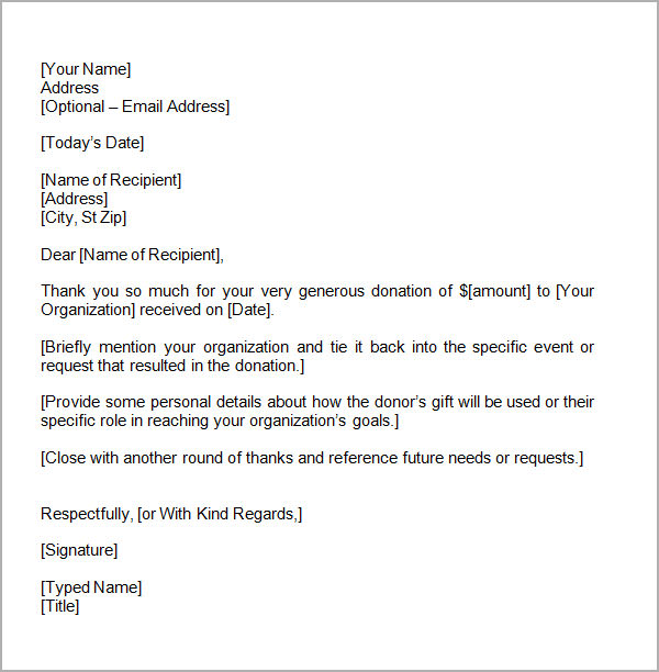 Thank You Letters For Donations Template Business