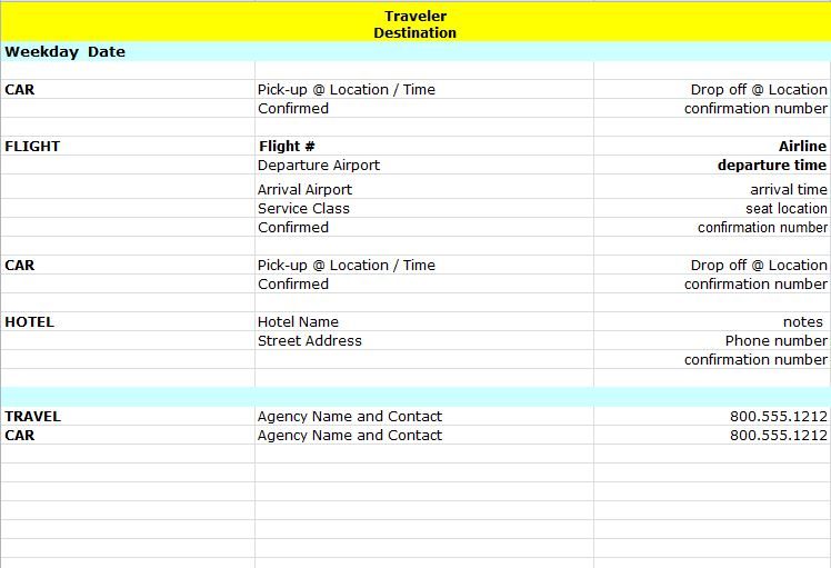 Travel Itinerary Examples Template Business