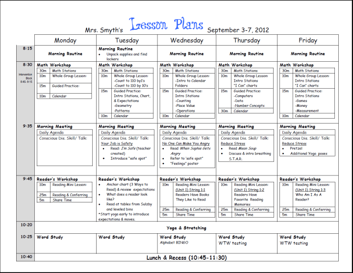 Weekly Lesson Plan For Preschool Template Business