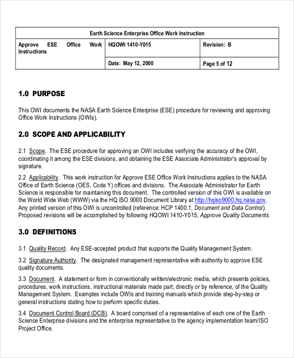 Work Instruction Template Template Business